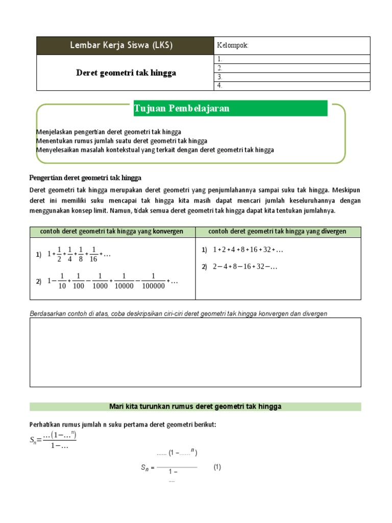 Deret Geometri Tak Hingga: Konvergen dan Divergen | PDF