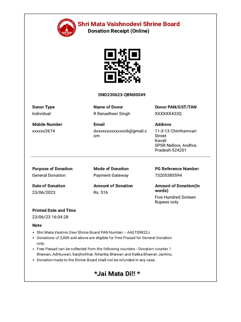 Shri Mata Vaishno Devi Shrine Board | PDF