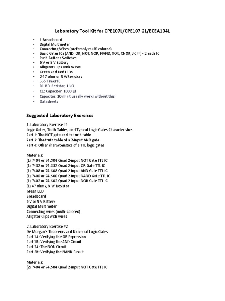 Proposed Laboratory Tool Kit For CPE107L | PDF | Electronic Engineering ...