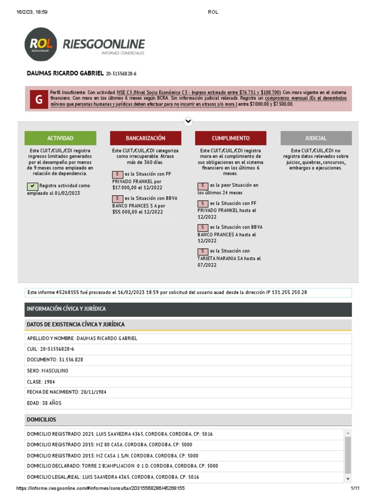 Informe Daumas Riesgo Online | PDF | Bancarrota | Supermercado