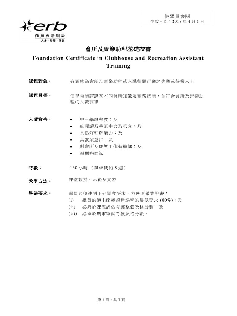 Foundation Certificate in Clubhouse and Recreation Assistant Training | PDF