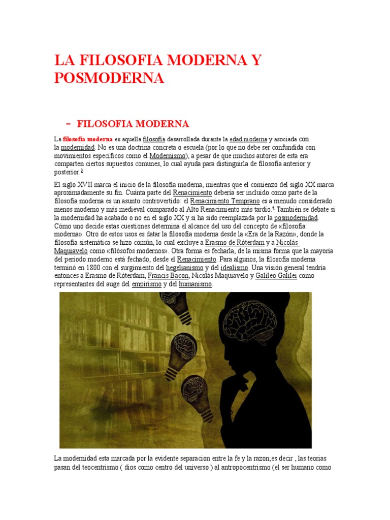 La Filosofia Moderna y Posmoderna | PDF | Filosofía moderna | Racionalismo