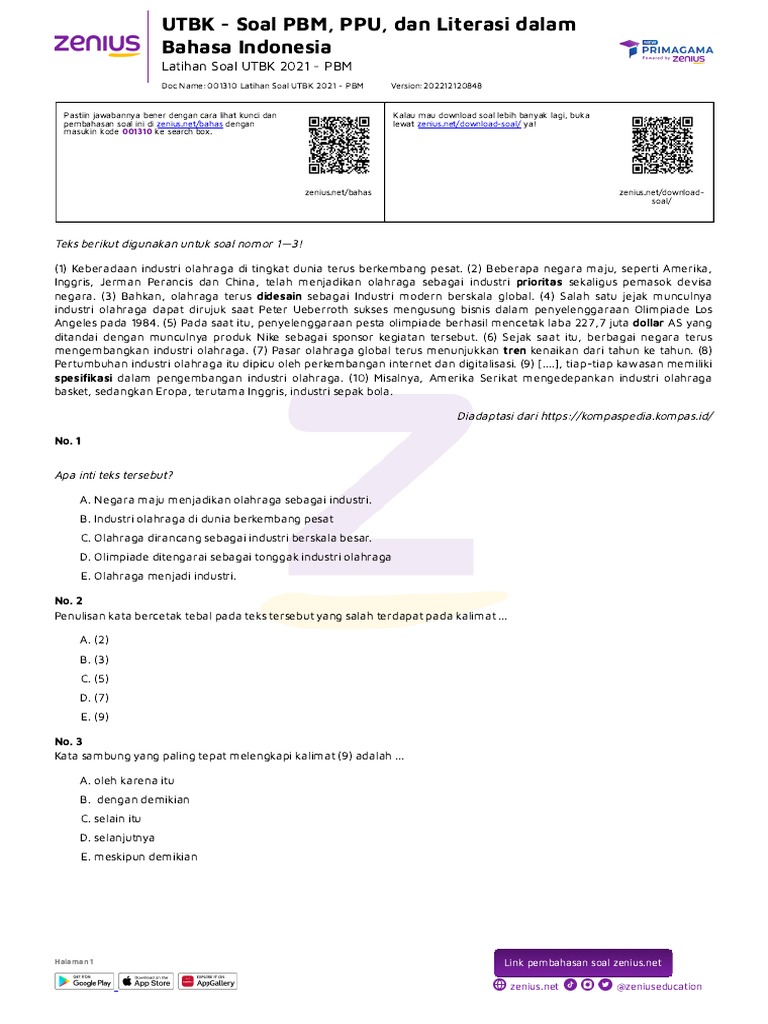Latihan Soal UTBK 2021 - PBM | PDF