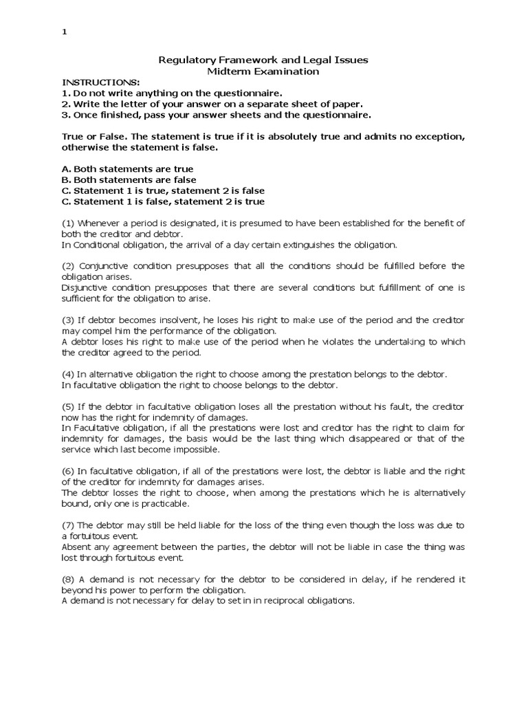 RFLI Midterm Long Quiz | PDF | Debtor | Payments