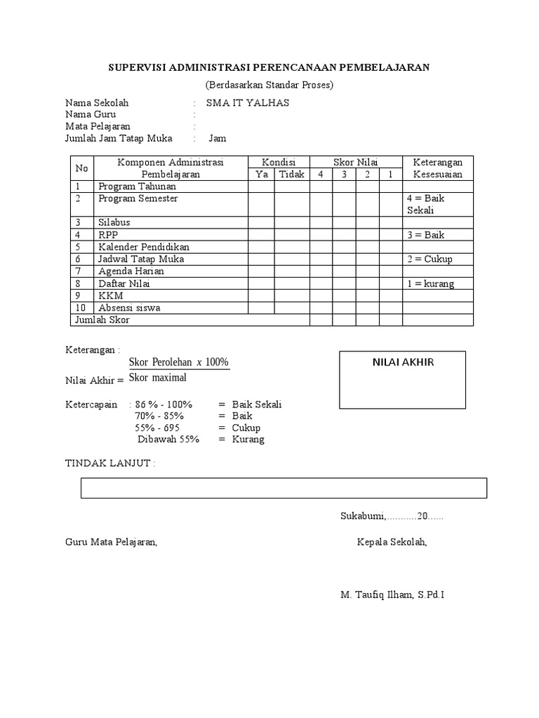 Instrumen Supervisi Guru Oleh Kepala Sekolah | PDF | Pengembangan Diri