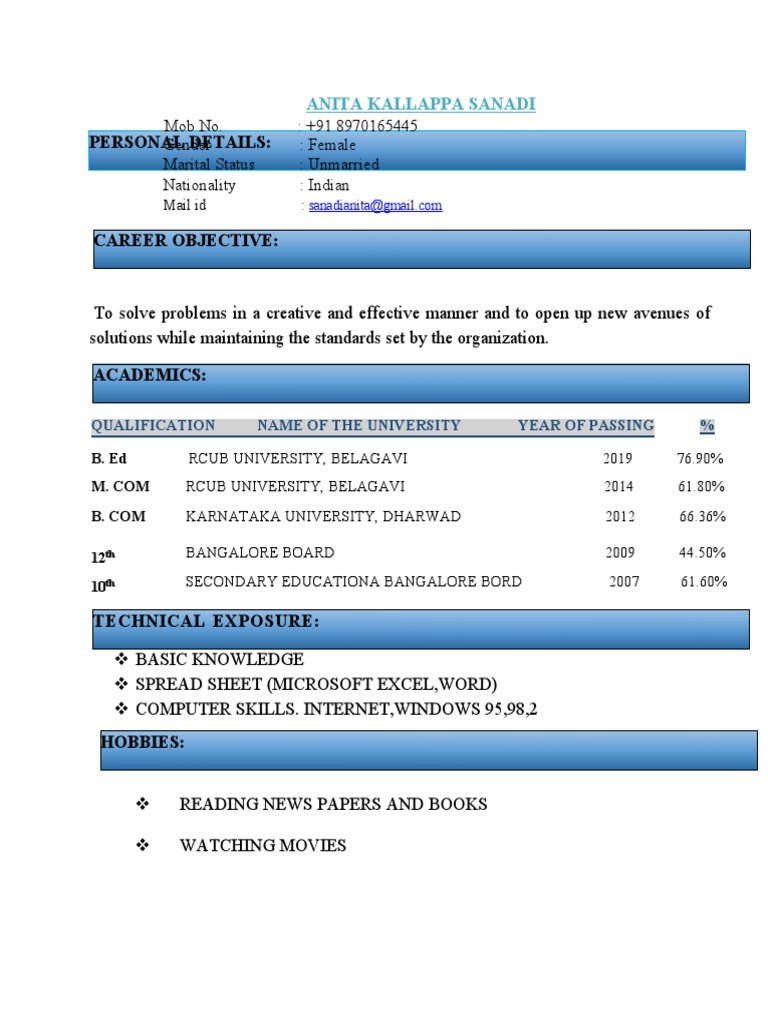 Anita RESUME | PDF | Component Object Model | Data