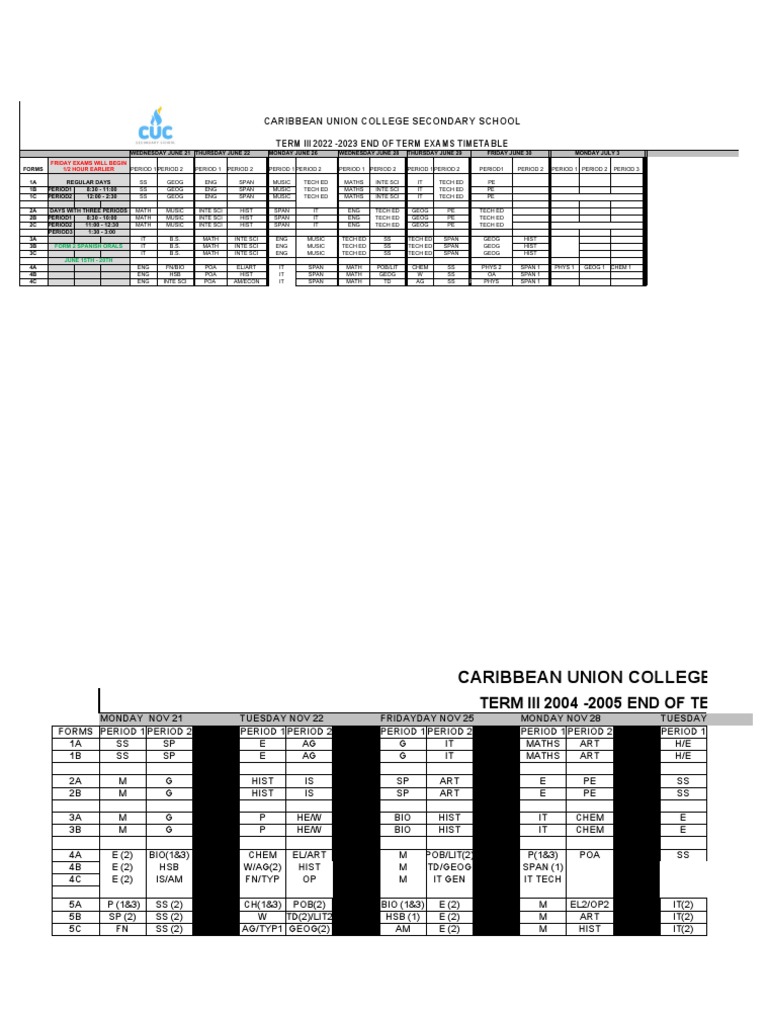 Term 3 End of Term Timetable 2022-2023 | PDF | Science & Mathematics