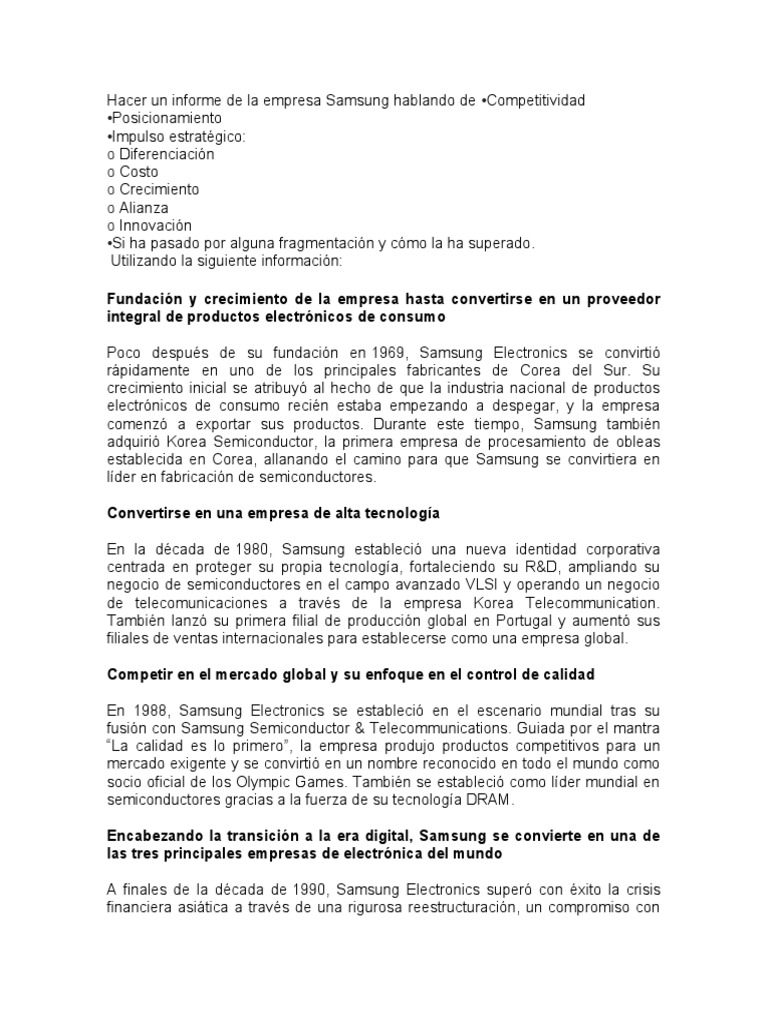 Hacer Un Informe de La Empresa Samsung | PDF | Samsung | Samsung ...