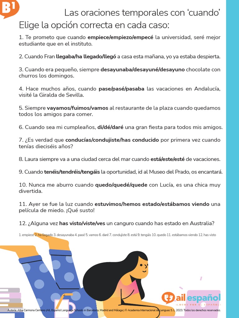 Ejercicio Espanol Oraciones Temporales Cuando | PDF