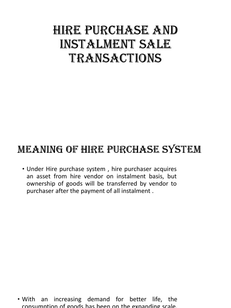 Hire Purchase Transactions | PDF | Interest | Prices