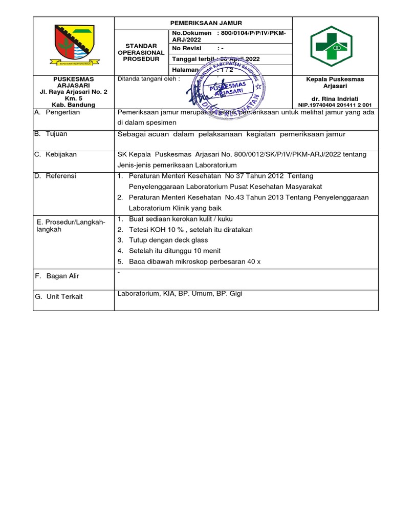 Sop Pemeriksaan Jamur | PDF