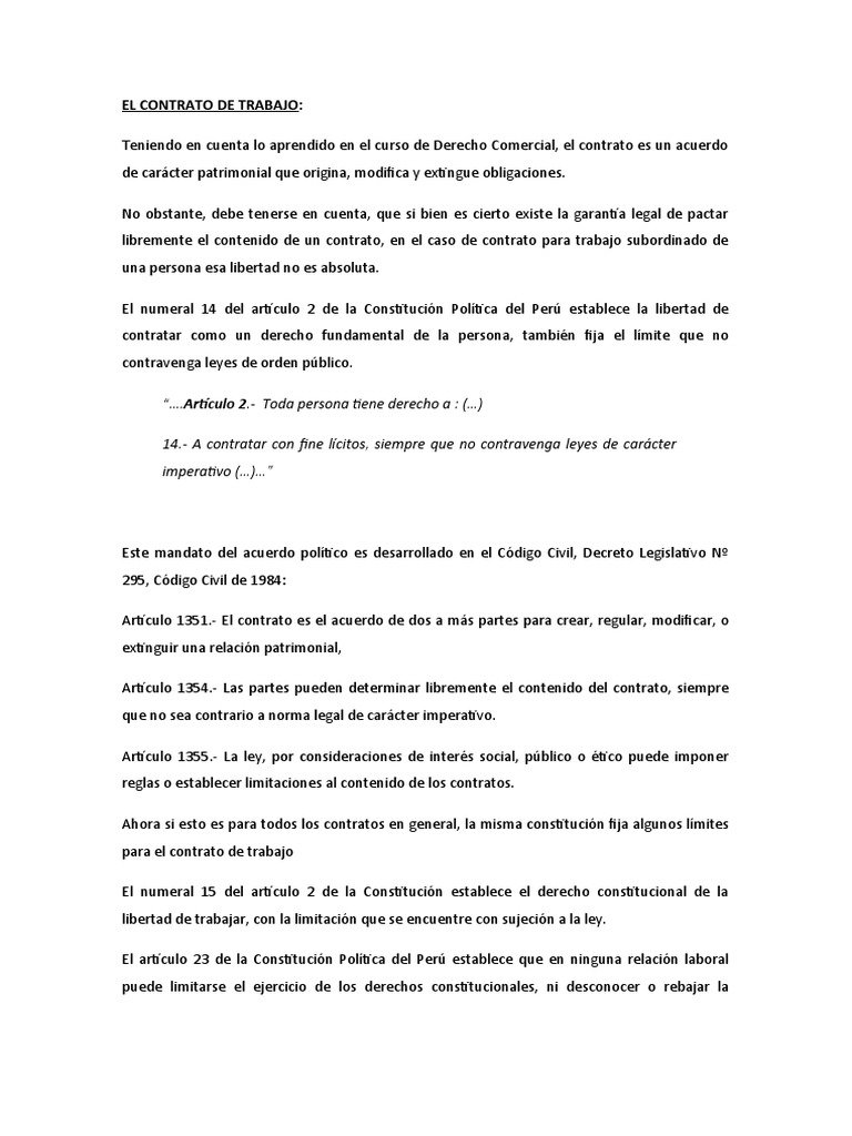 El Contrato de Trabajo | PDF | Derecho laboral | Constitución