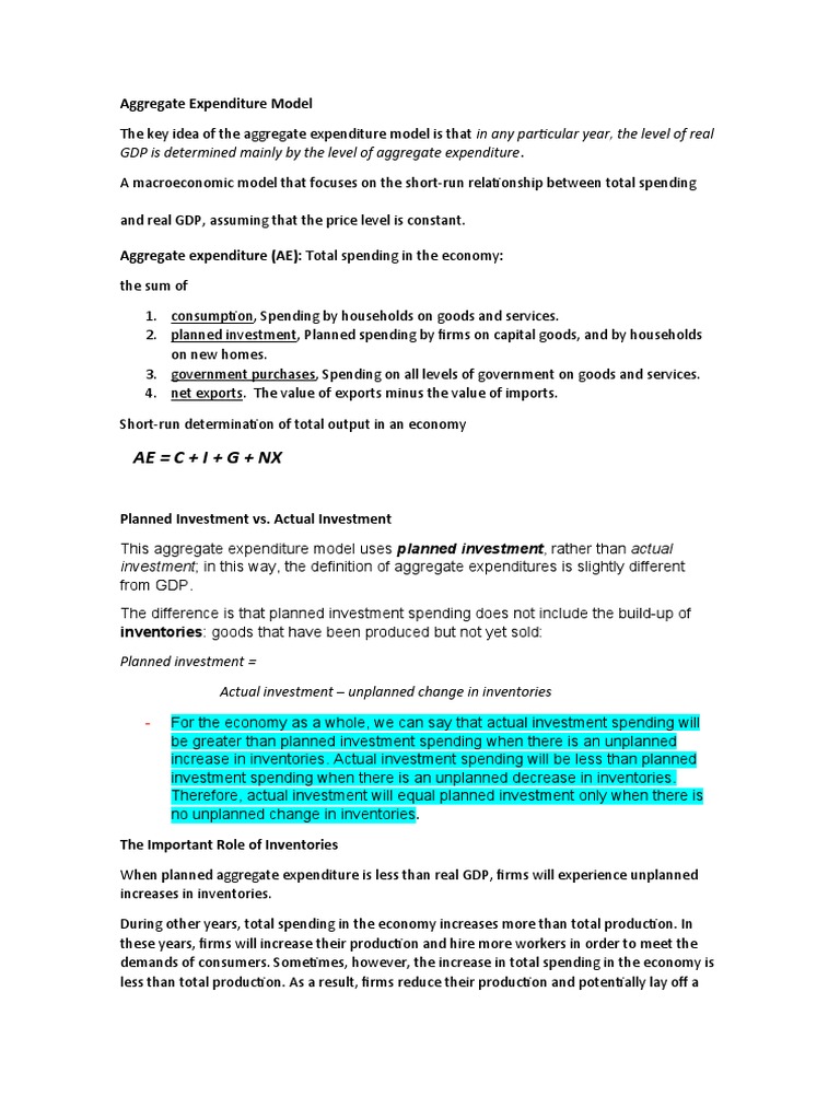 Chapter 8 Notes Aggregate Expenditure Model | PDF | Consumption ...