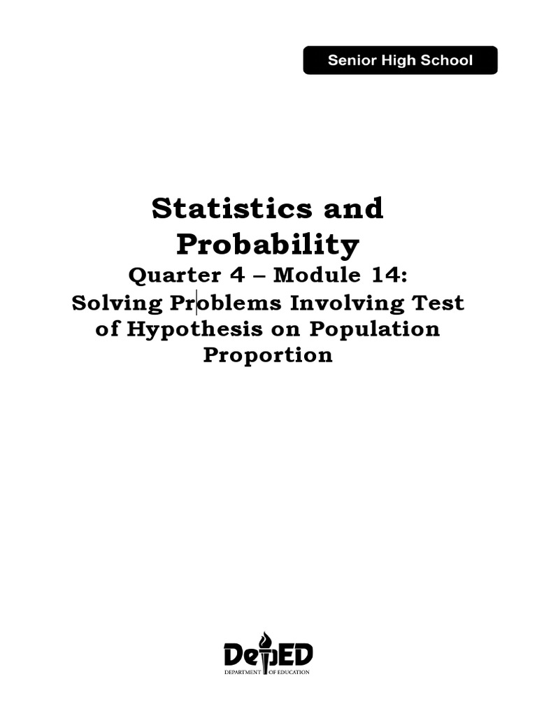 Q4 - Mod14 - Solving Problems Involving Test of Hypothesis On ... Q4 - Mod14 - Solving Problems Involving Test of Hypothesis On ...