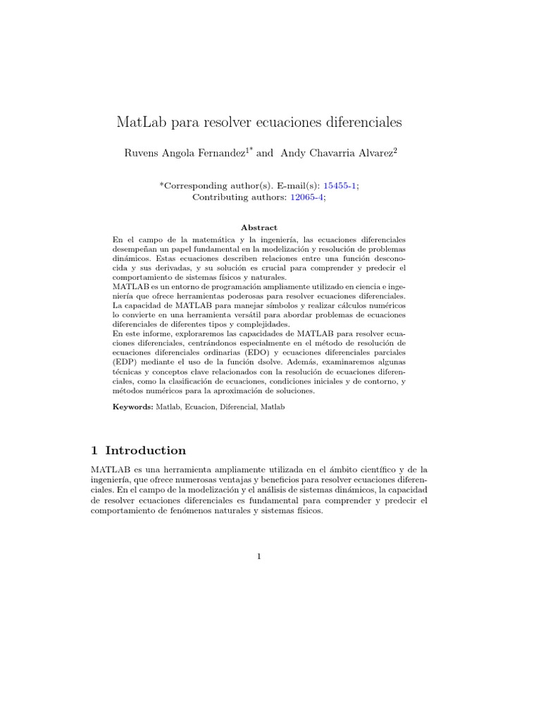 Matlab Para Resolver Ecuaciones Diferenciales | PDF | Ecuaciones | Matlab