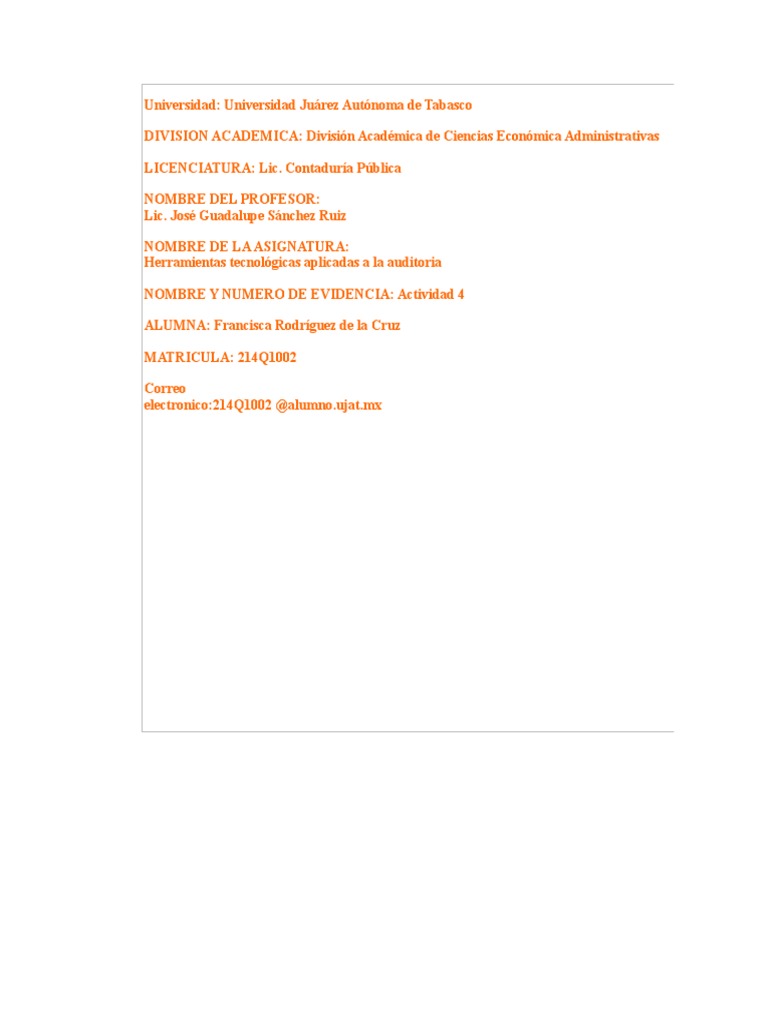 Rodriguez de La Cruz Francisca U2 Act4 | PDF | Informática | Ciencias de la Computación