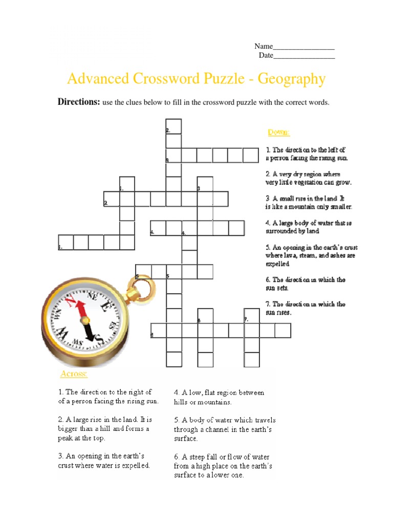 Advanced Crossword Puzzle, Geography | PDF