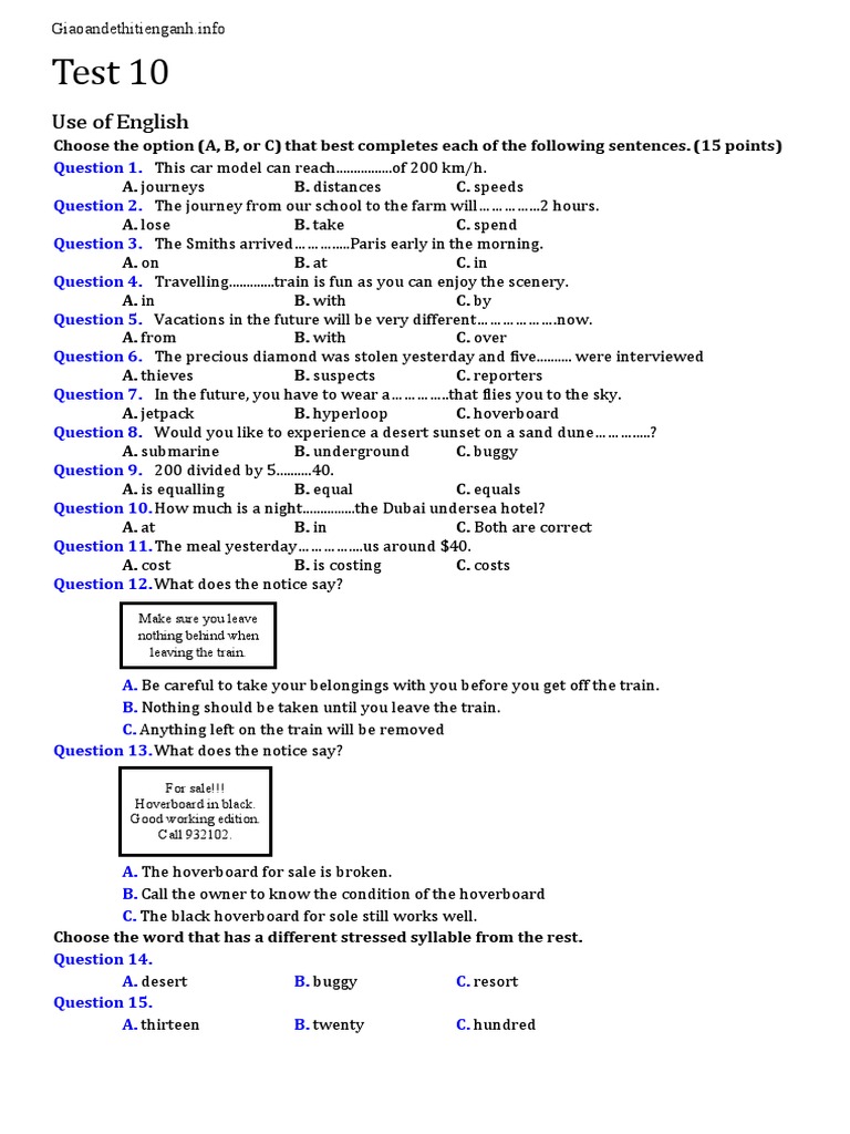 Practice Tests - Tiếng Anh 7 I-learn Smart World Test | PDF | Transport