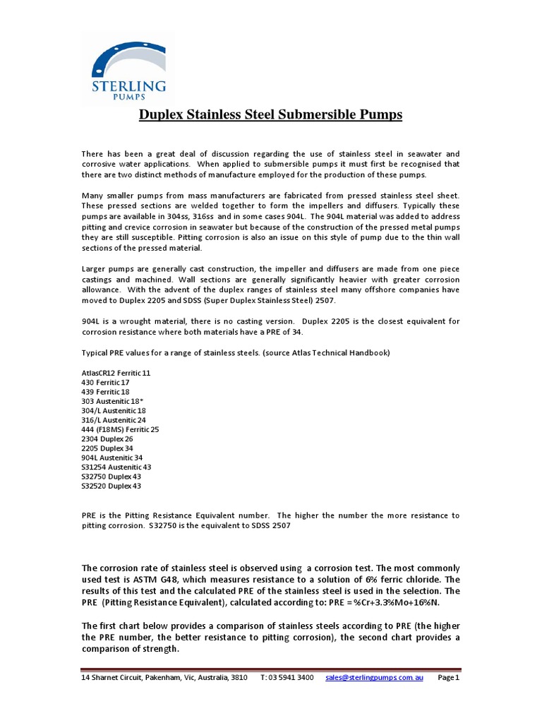 Duplex Stainless Steel Pumps Overview | PDF | Stainless Steel | Corrosion