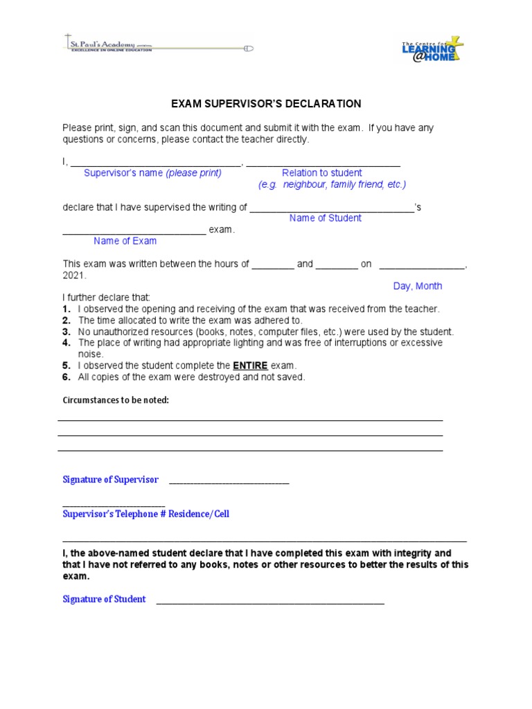 Final Exam Supervisor Form - 2021 | PDF | Career & Growth | Language ...