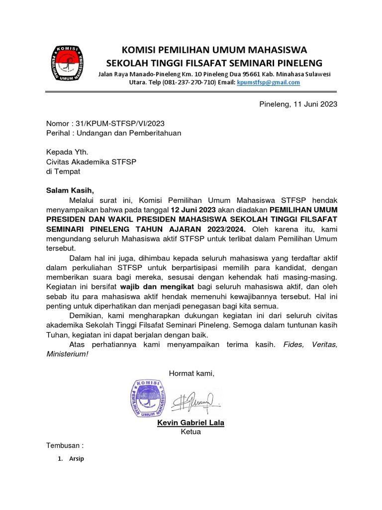 Surat Undangan Dan Pemberitahuan Kpum Pdf