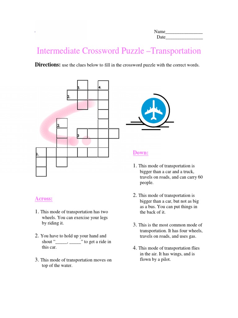 Intermediate Crossword Puzzle Modes of Transportation | PDF | Social ...
