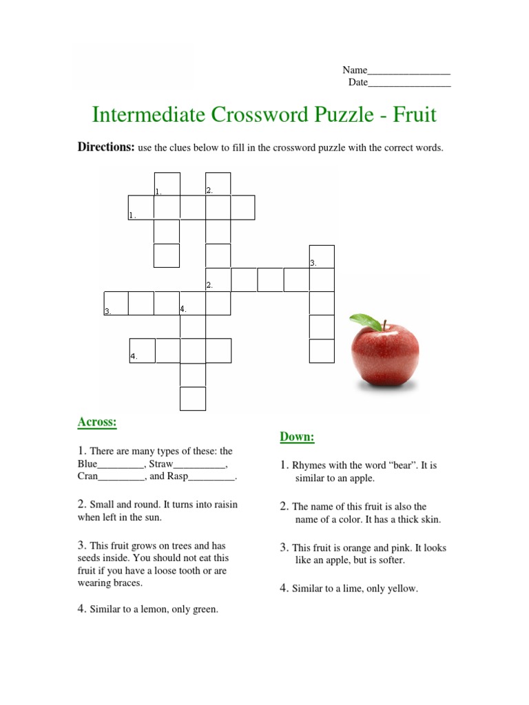 Intermediate Crossword Puzzle Fruit | PDF
