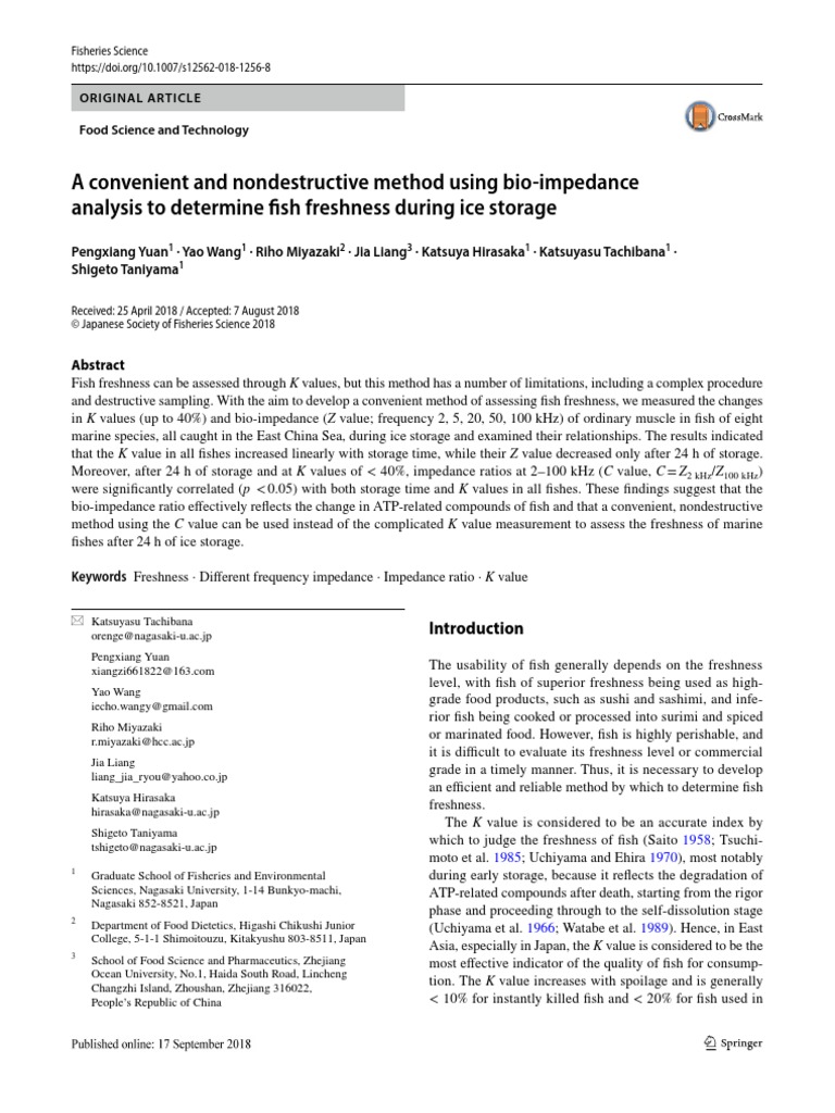 A Convenient and Nondestructive Method Using Bio-Impedance Analysis To Determine Fish Freshness ...
