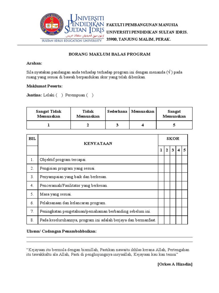 Borang Maklum Balas Program Sekolah | PDF