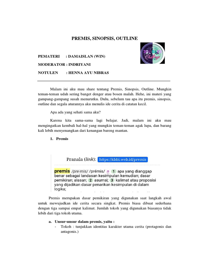Tips Menulis: Premis, Sinopsis, Outline | PDF