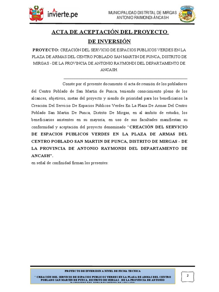 Acta de Aceptacion de Proyecto | PDF | Hogar, jardinería y bricolaje