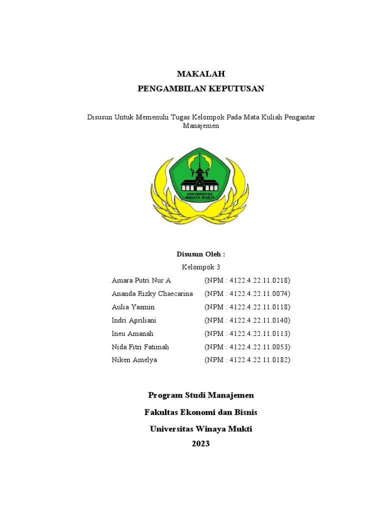 Makalah Kelompok 3 Pengambilan Keputusan | PDF Makalah Kelompok 3 Pengambilan Keputusan | PDF