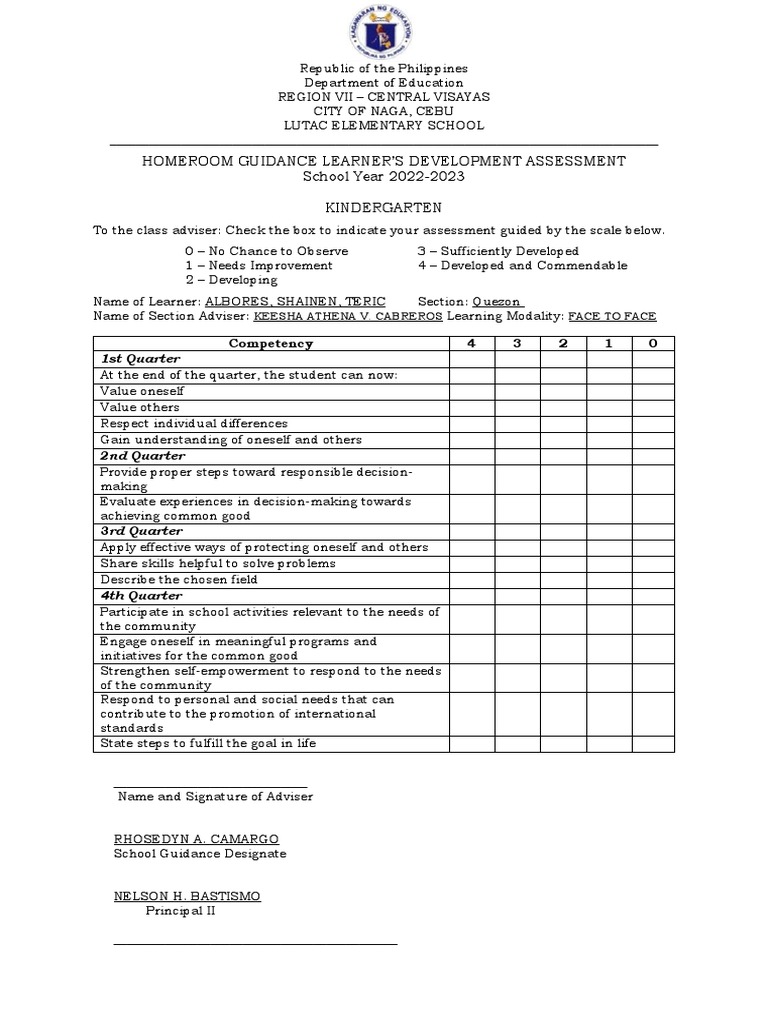 For SF10 Homeroom Guidance Learners Devt Assessment | PDF | Learning | Educational Assessment