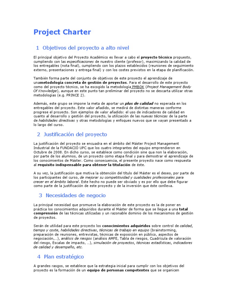Ejemplo Project Charter | PDF | Gestión de proyectos | Presupuesto
