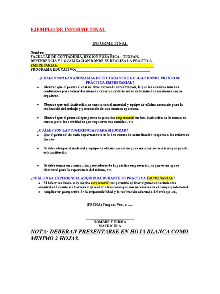 Ejemplo de Informe Final | PDF | Crecimiento personal y profesional | Negocios
