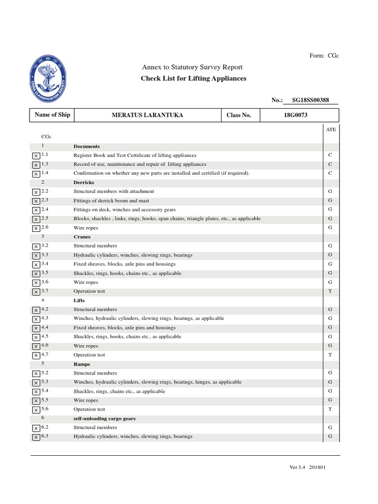 Checklist For Lifting Appliances | PDF | Mechanical Engineering | Equipment