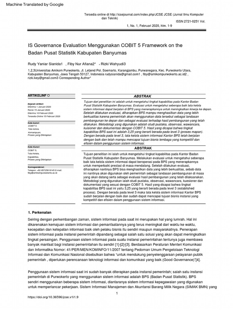 Is Governance Evaluation Using Cobit 5 Framework On The Central