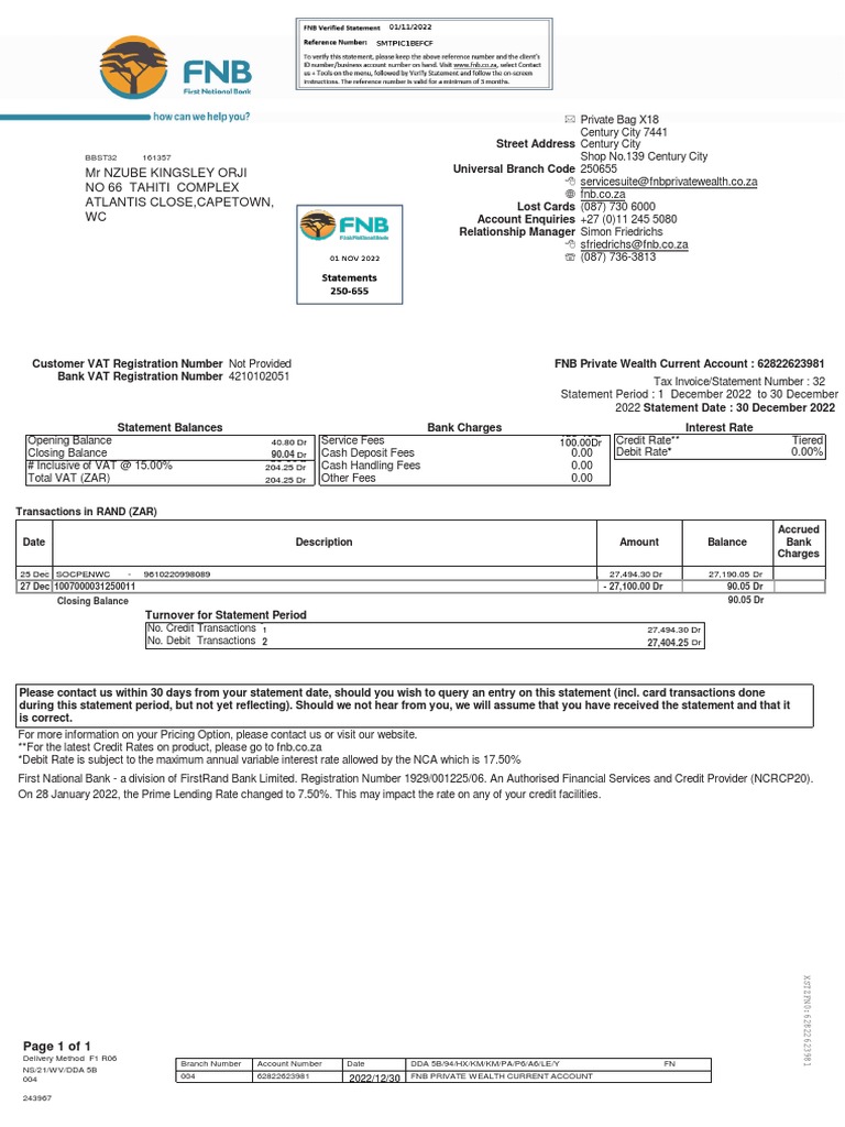 Bank Statement Proof of Add | PDF | Banks | Fee