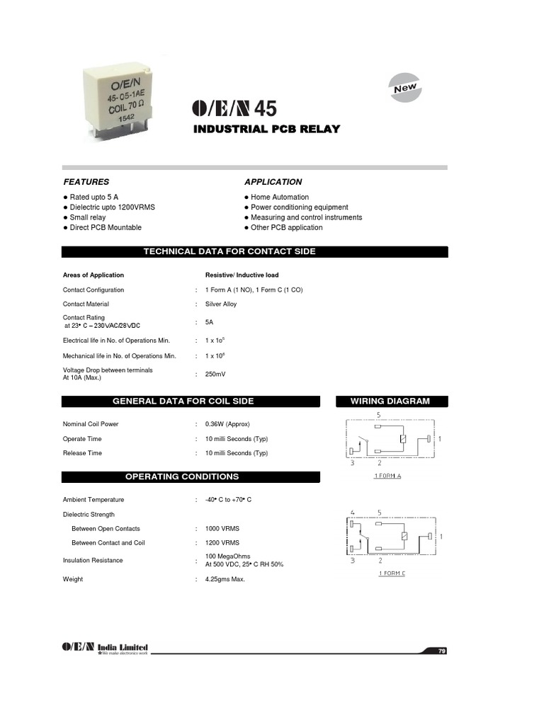 OEB 45 IN Relay Datasheet | PDF | Inductor | Electrical Resistance And Conductance