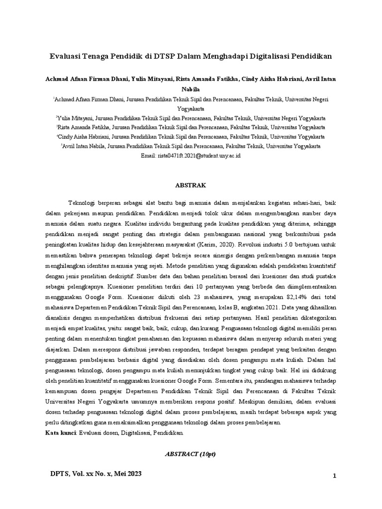 Artikel Jurnal Kelompok 2 - Evaluasi Tenaga Pendidik Di DTSP Dalam Menghadapi Digitalisasi ...