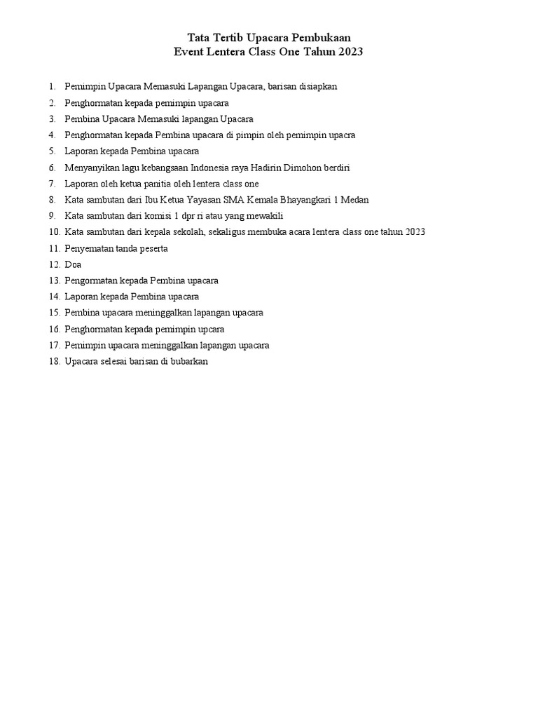 Tata Tertib Upacara Pembukaan | PDF