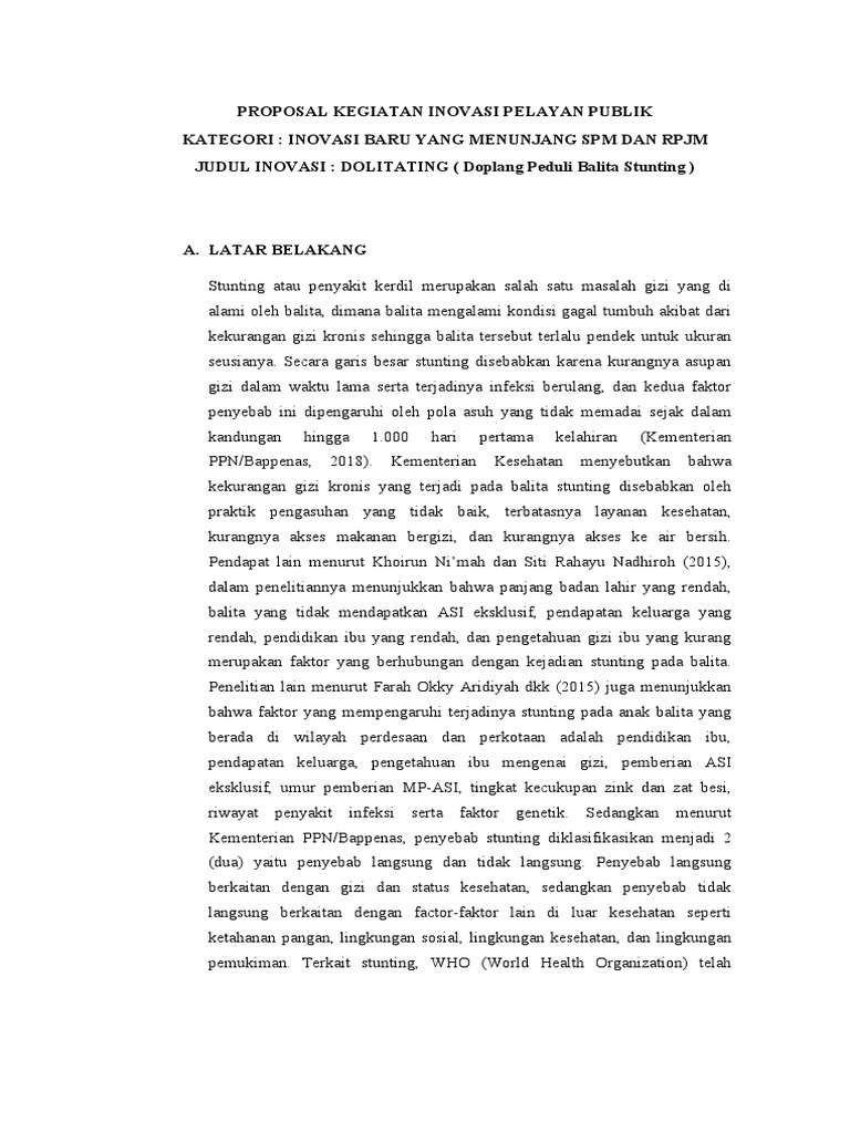 PROPOSAL KEGIATAN INOVASI PELAYAN PUBLIK DOLITATING - Copy | PDF