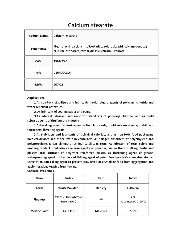 Calcium Stearate Properties and Uses | PDF