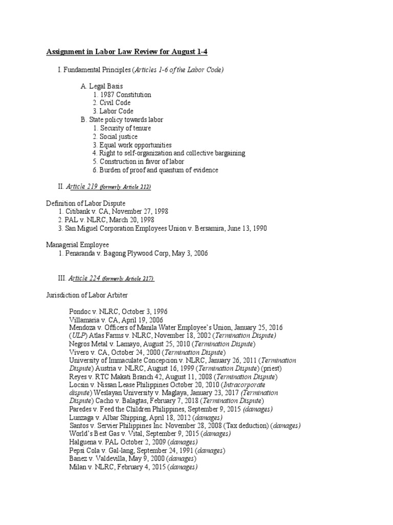 Assignment in Labor Law Review For August 1 | PDF | Government | Justice