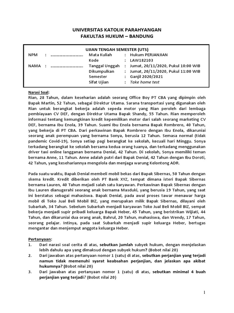 UTS Hukum Perjanjian Unpar | PDF