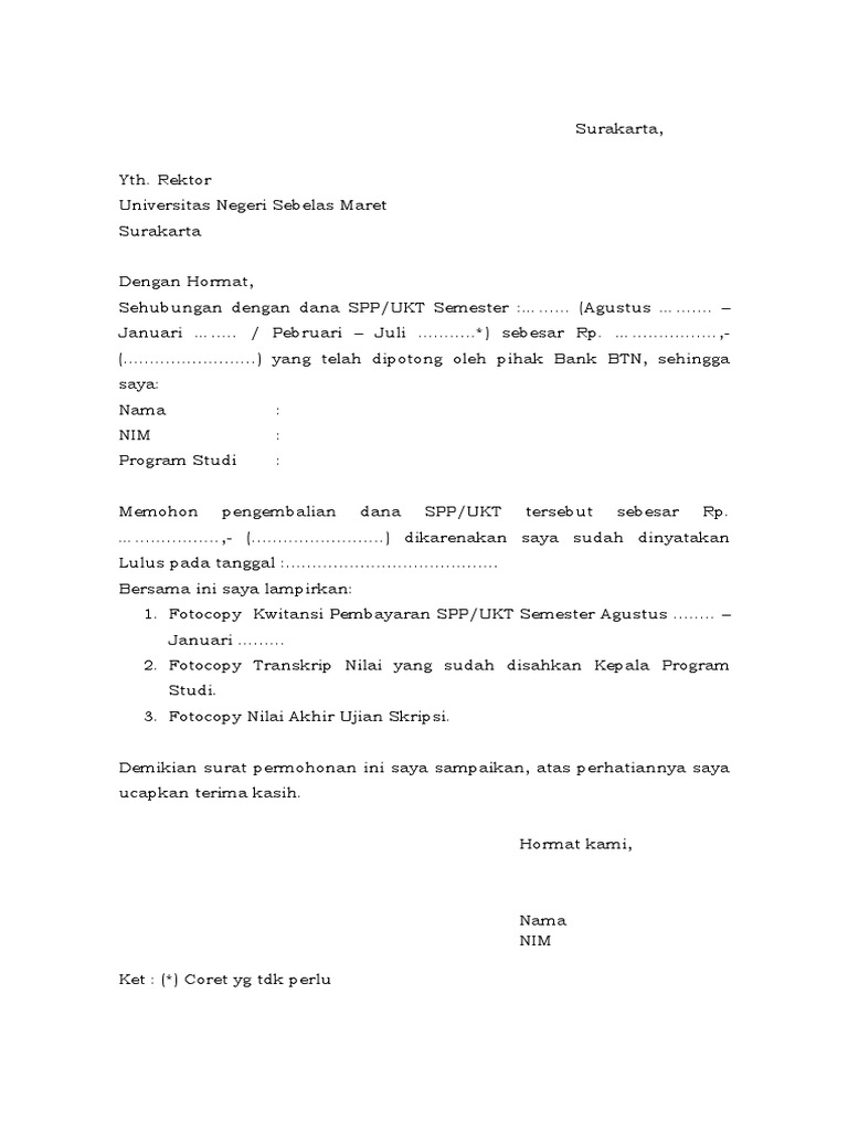 Surat Permohonan Refund SPP/UKT | PDF | Perjalanan | Sains & Matematika