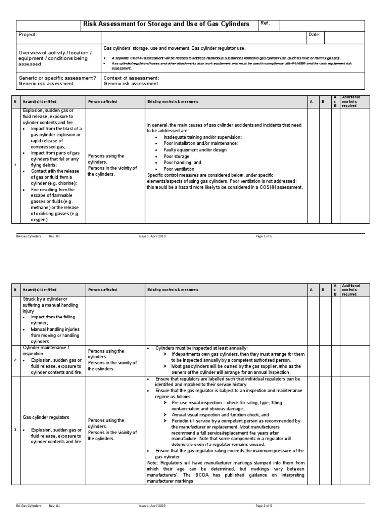 Gas Cylinder Storage and Use Assessment | PDF | Hazards | Safety