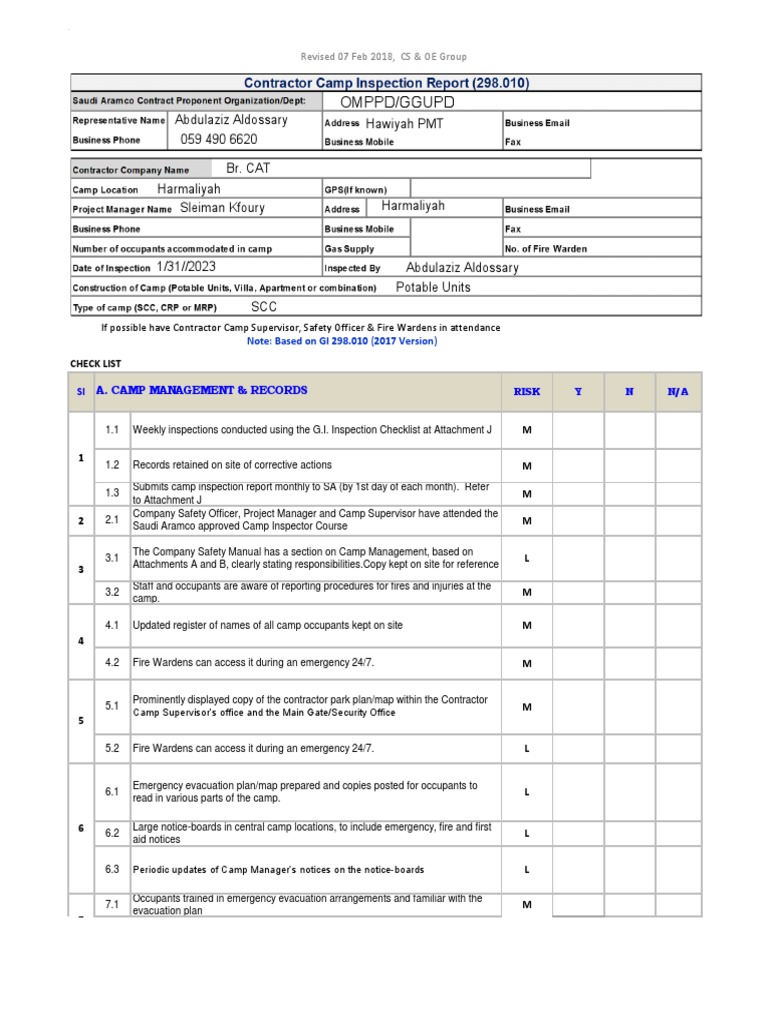 1 - CAT CAMP INSPECTION - Harmaliyah Observation Part 1-1 | PDF | Fire ...