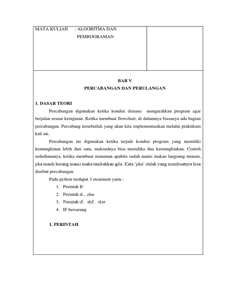 Percabangan Dan Perulangan Python | PDF Percabangan Dan Perulangan Python | PDF