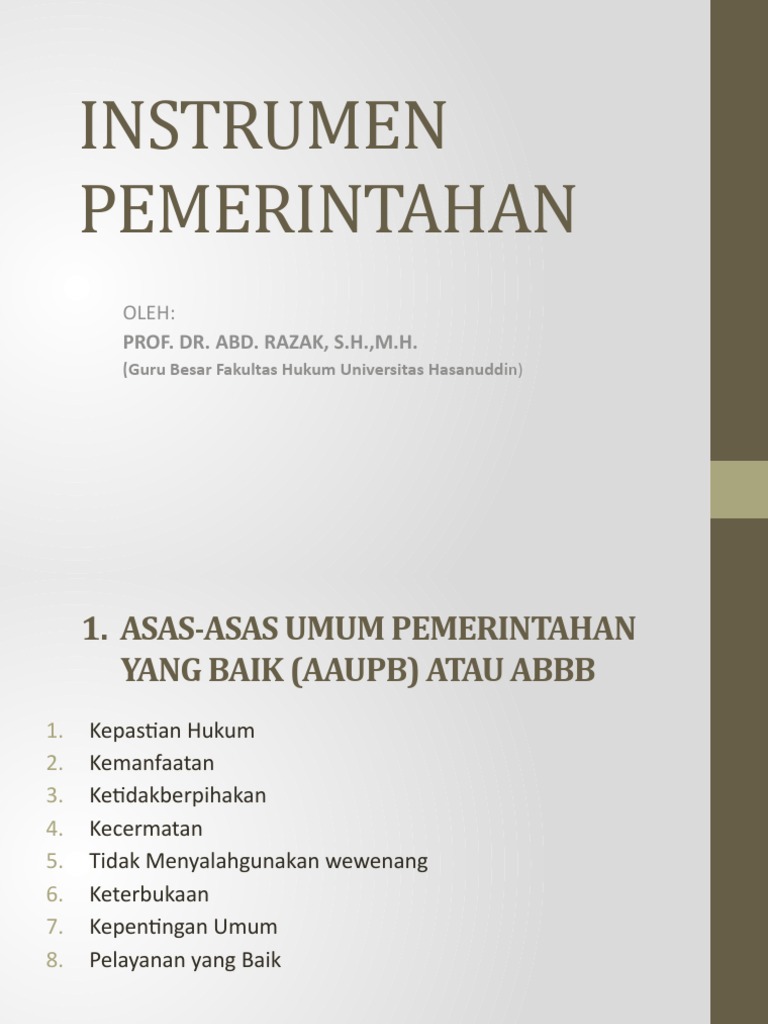 INSTRUMEN PEMERINTAHAN. Prof. Abd. Razak | PDF | Hukum